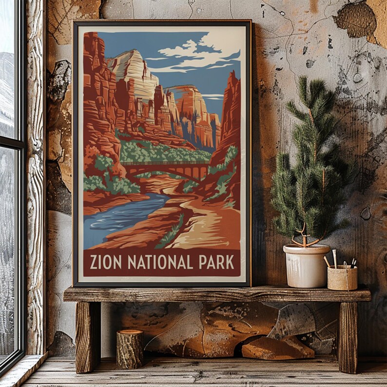 Vertical Poster, Zion National Park Vintage Poster, Matte Finish Wall ...
