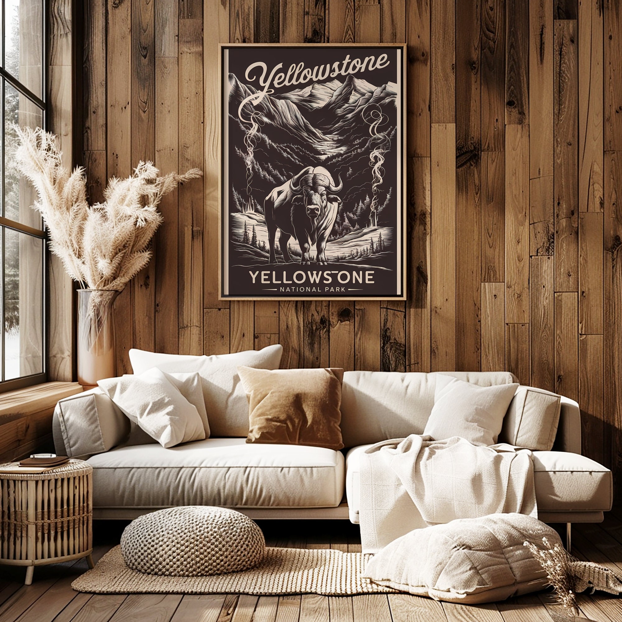 Yellowstone National Park Poster, Wildlife Wall Art, Bison Artwork ...