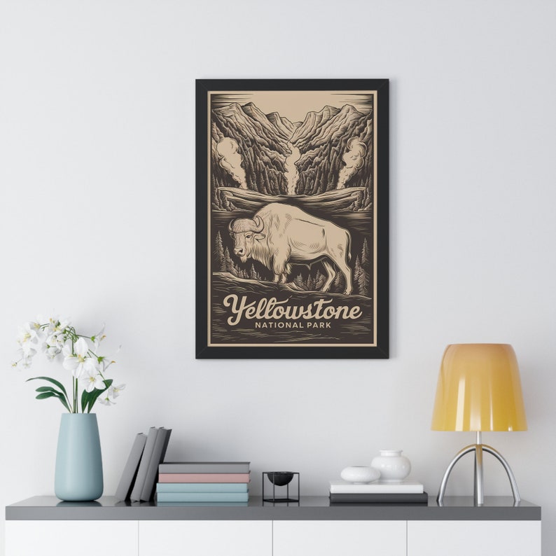 Vintage Yellowstone National Park Poster, Bison Art Print, National ...