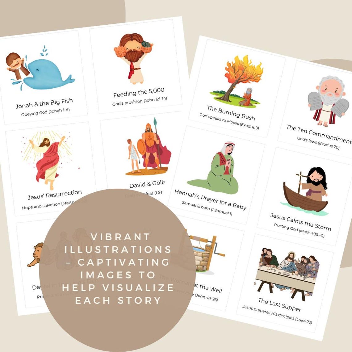 Bible Story Flashcards: Illustrated Scripture Cards (PDF) - Etsy