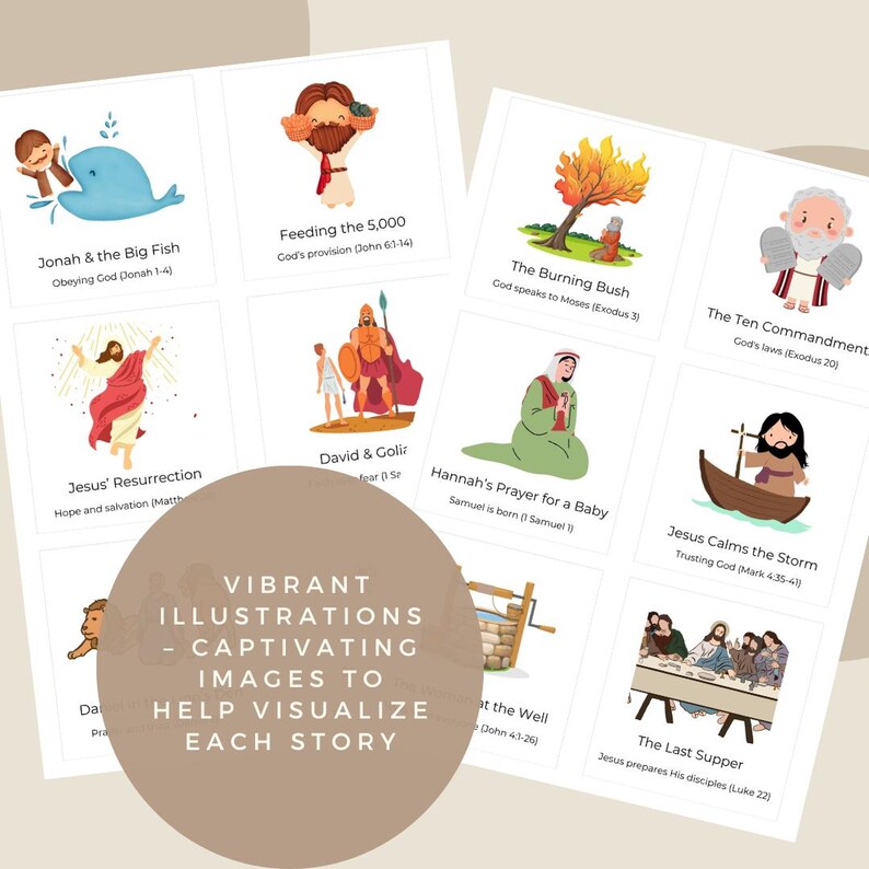 Bible Story Flashcards: Illustrated Scripture Cards (PDF) - Etsy