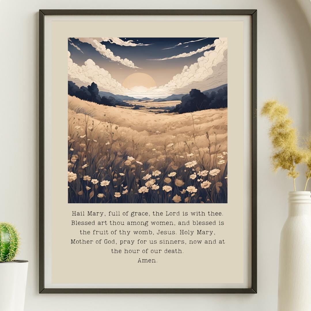 Hail Mary Prayer Christian Prayers Digital Wall Art for Catholics ...
