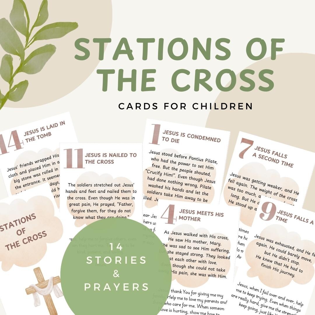 Stations of the Cross Cards for Children Prayer Cards for Kids Sunday ...