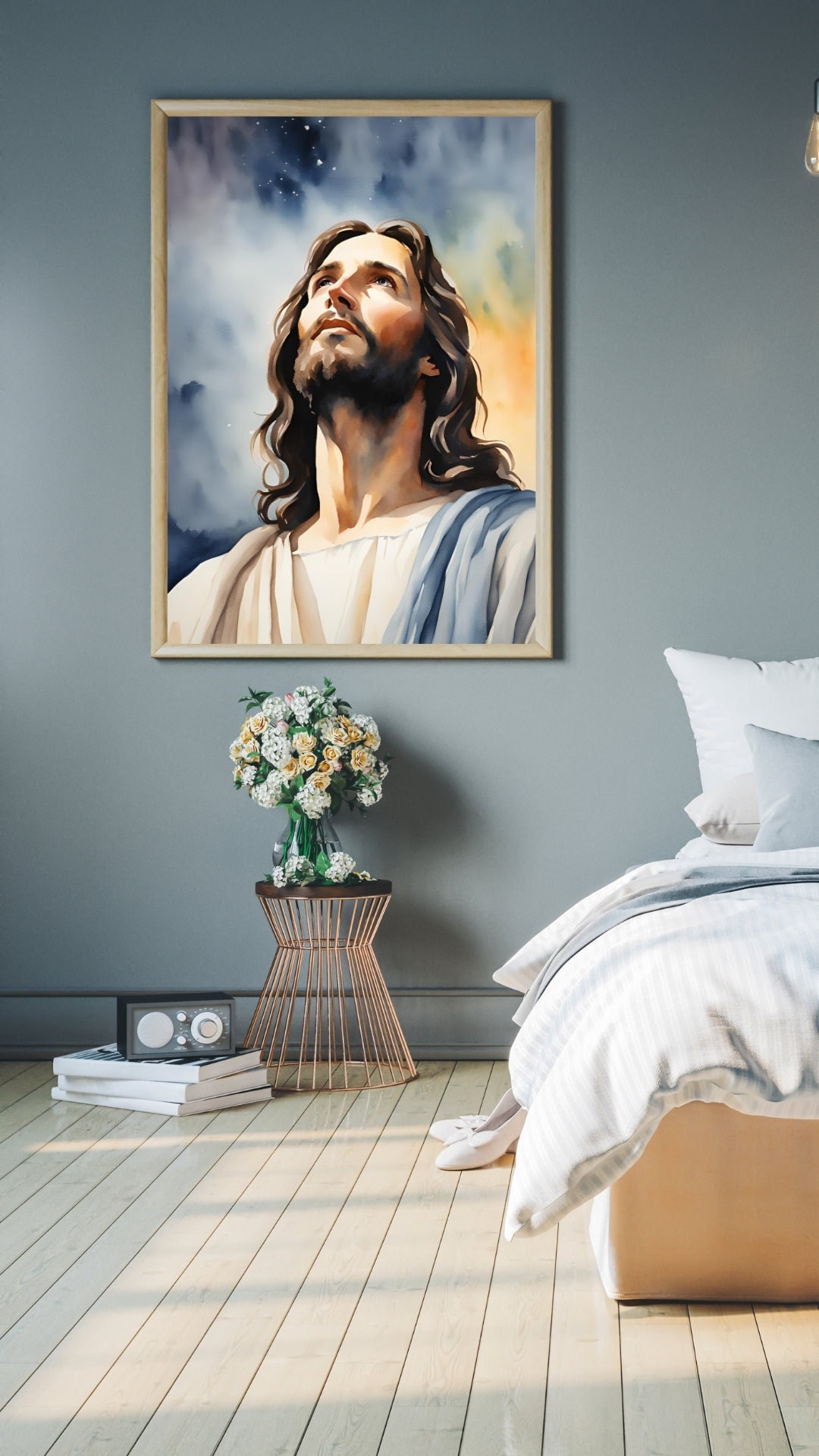 Jesus Looking up to Heaven Watercolour Christian Art Digital Print ...