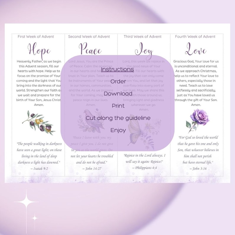 Advent Prayer Christian Prayers for Hope Peace Joy and Love Printable ...