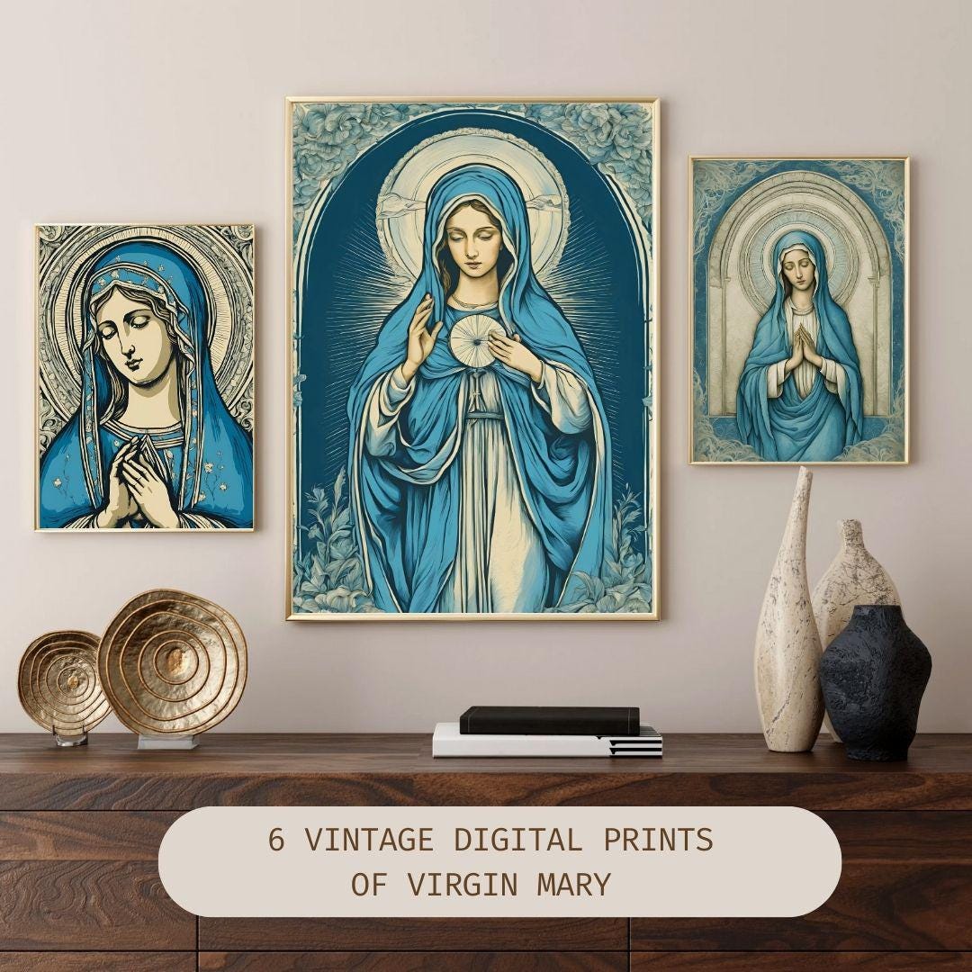 Virgin Mary Portraits Set of 6 Vintage Christian Art Digital Print ...