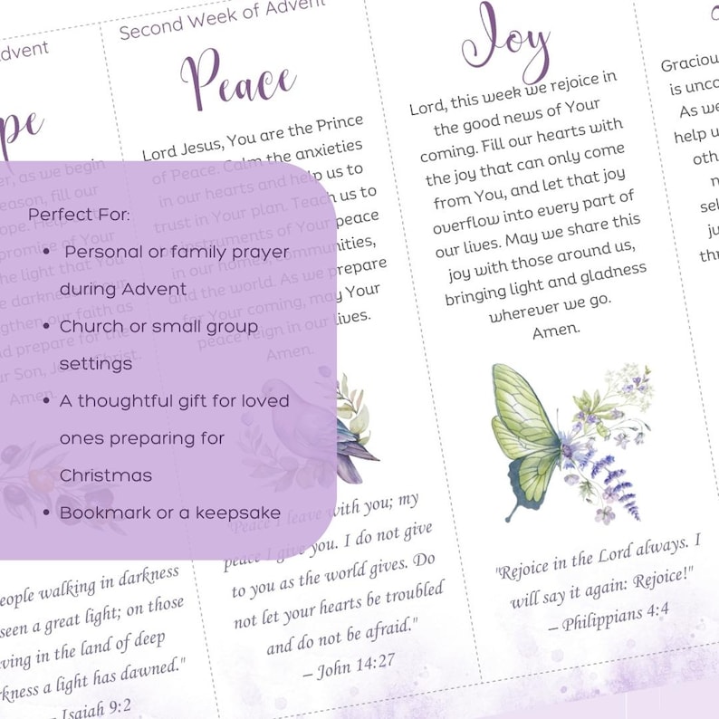 Advent Prayer Christian Prayers for Hope Peace Joy and Love Printable ...