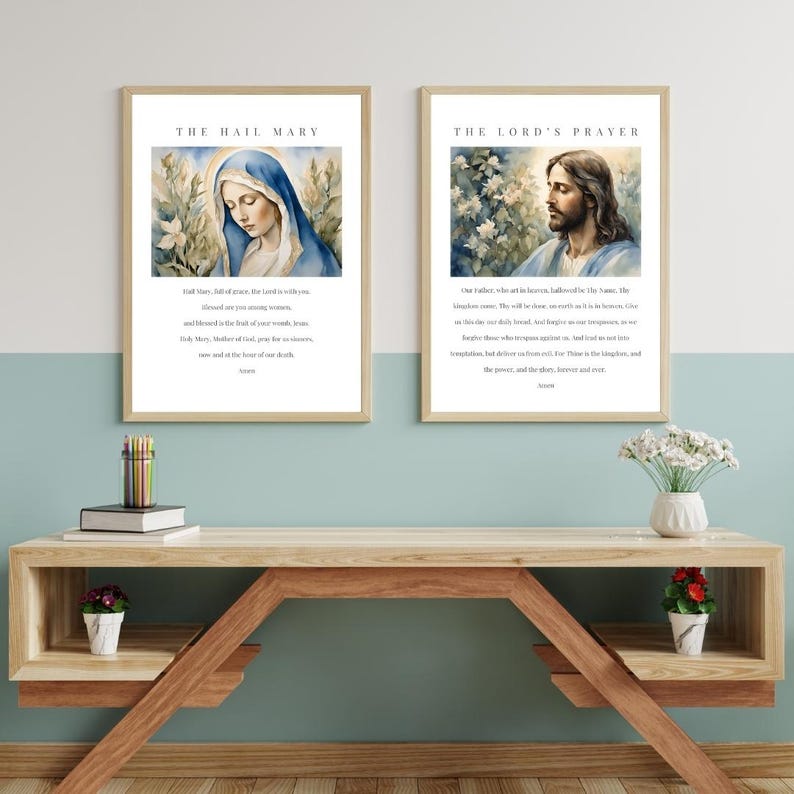 Christian Watercolor Art Prints: Hail Mary & Lord's Prayer (digital ...