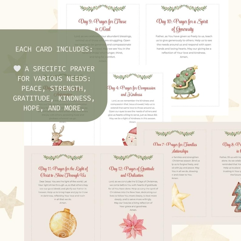 Christmas Prayer Cards Christian Prayers for 12 Days of Christmas ...