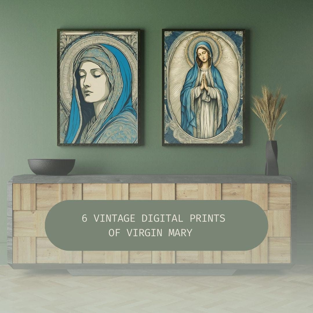 Virgin Mary Portraits Set of 6 Vintage Christian Art Digital Print ...