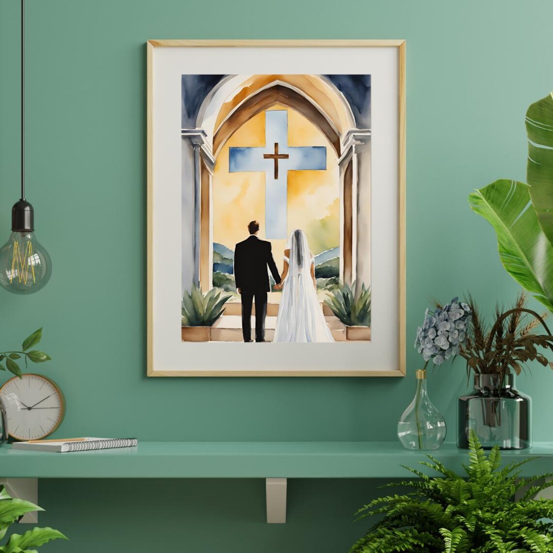 Married Couple in the Church Bride and Groom Watercolour Christian Art ...