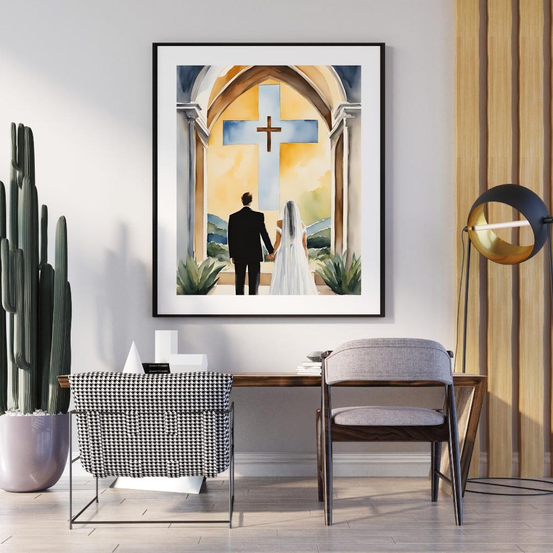 Married Couple in the Church Bride and Groom Watercolour Christian Art ...