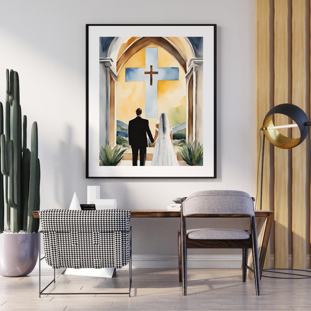 Married Couple in the Church Bride and Groom Watercolour Christian Art ...