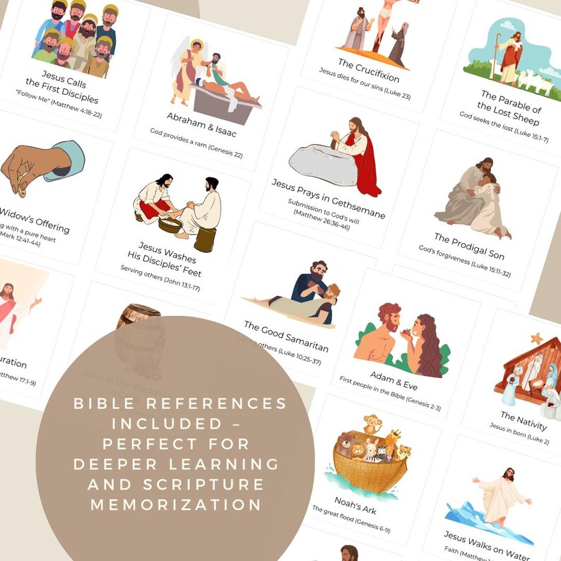 Bible Story Flashcards: Illustrated Scripture Cards (PDF) - Etsy