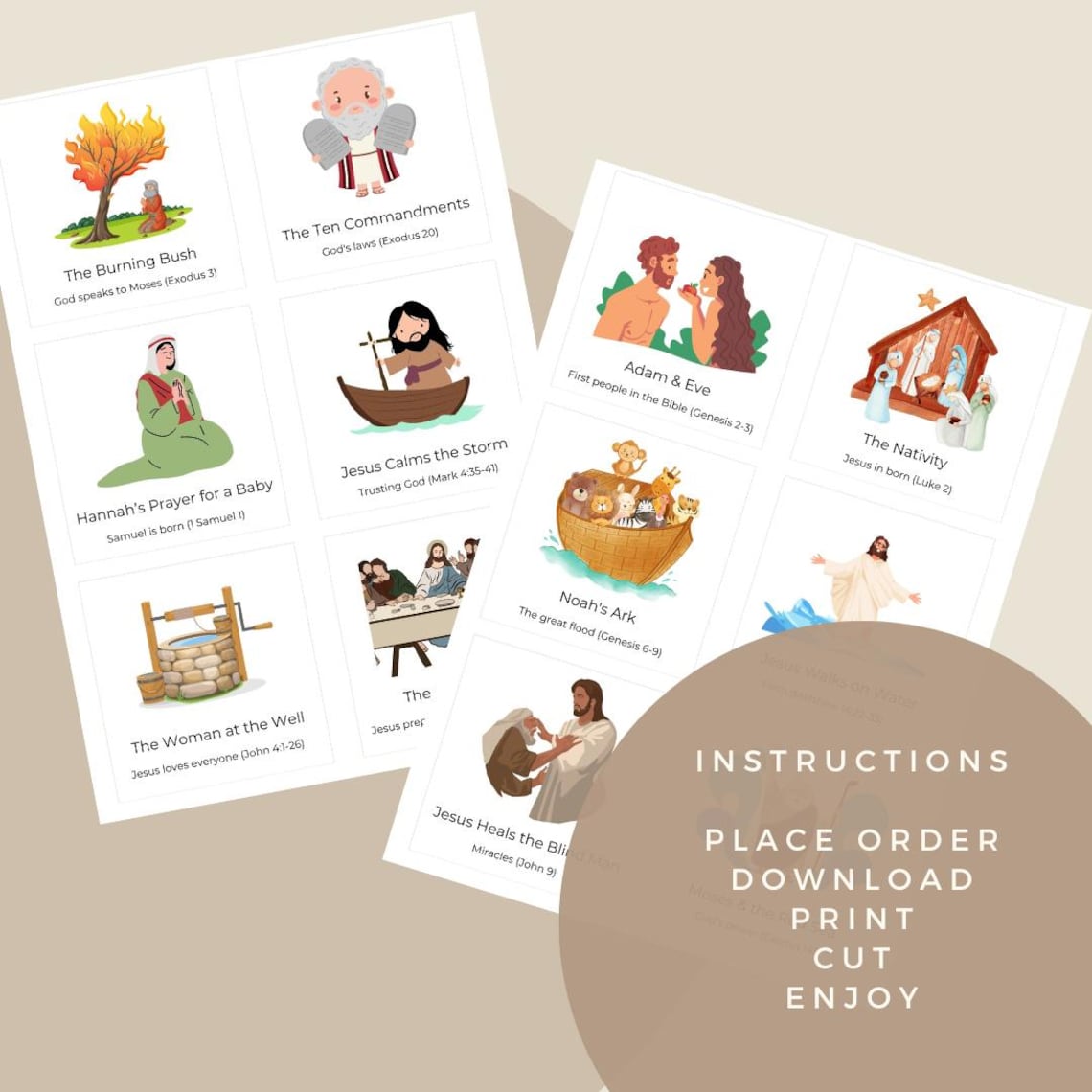 Bible Story Flashcards: Illustrated Scripture Cards (PDF) - Etsy