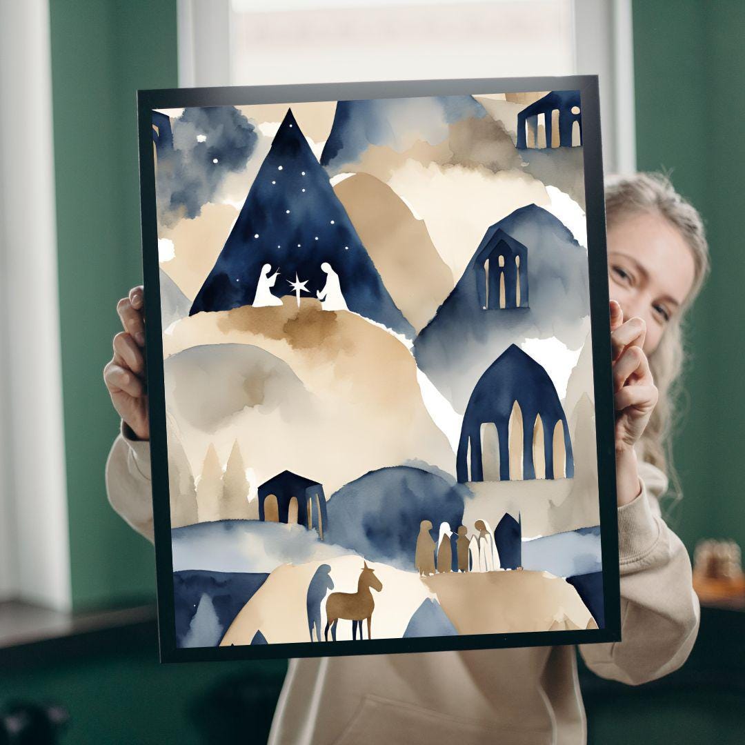 Nativity Scene Modern Wall Art Set of 3 Watercolour Christian Art ...