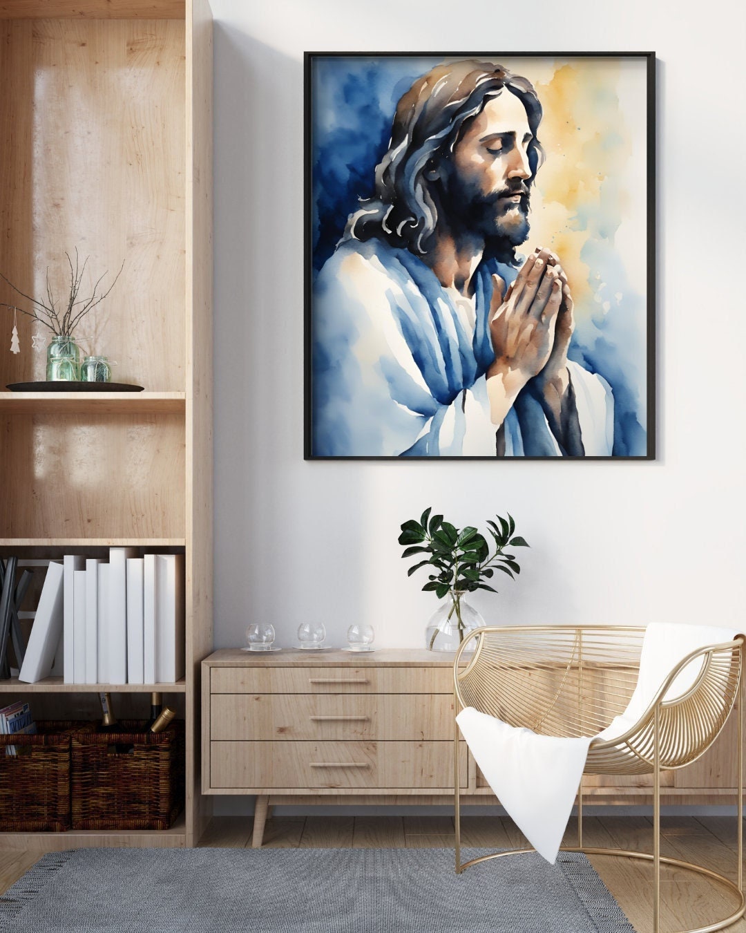 Praying Jesus Blue Watercolour Christian Art Digital Print Bible Art ...