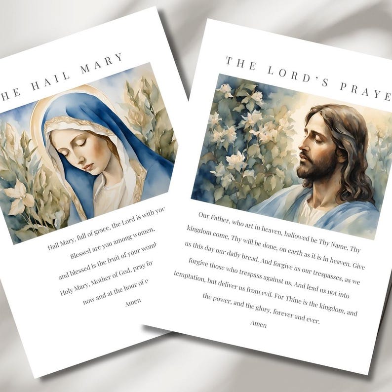 Christian Watercolor Art Prints: Hail Mary & Lord's Prayer (digital ...