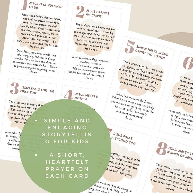Stations of the Cross Cards for Children Prayer Cards for Kids Sunday ...