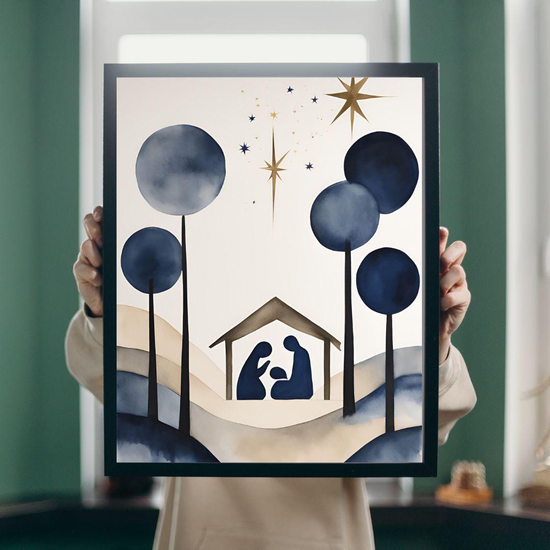 Nativity Scene Modern Wall Art Set of 3 Watercolour Christian Art ...