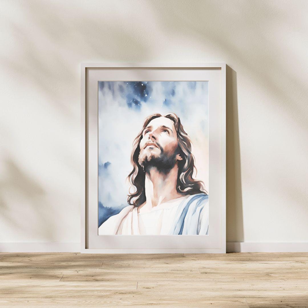 Jesus Looking up to Heaven Watercolour Christian Art Digital Print ...