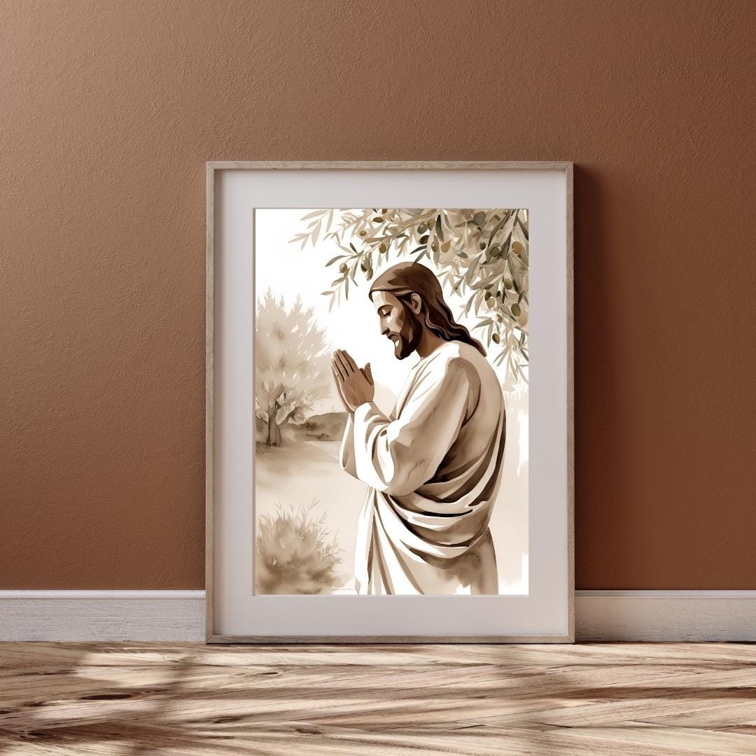 Jesus Praying in the Olive Garden Watercolour Christian Art Digital ...