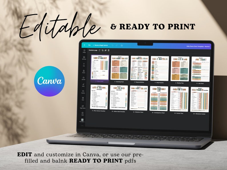 Editable Kids Chore Charts, Canva Template, Screen Time, School Routine ...