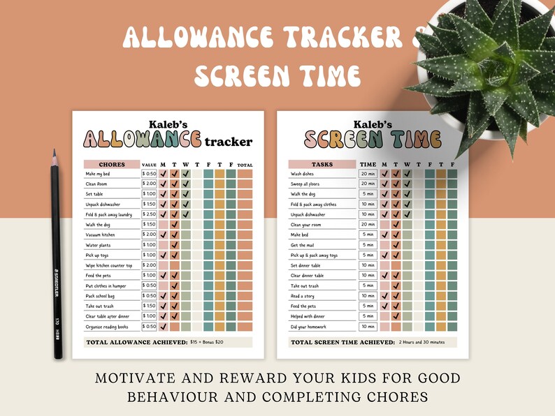 Editable Kids Chore Charts, Canva Template, Screen Time, School Routine ...