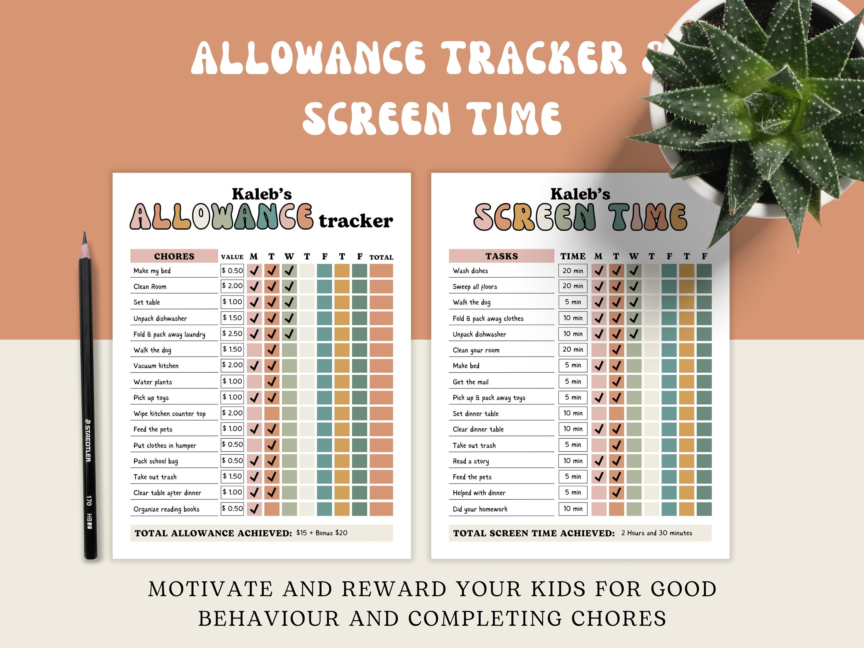 Editable Kids Chore Charts, Canva Template, Screen Time, School Routine ...