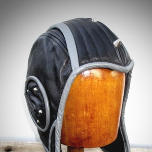 Retro swoop Men's Aviator Hat in Black/ Gray Leather W Studs in Large ...