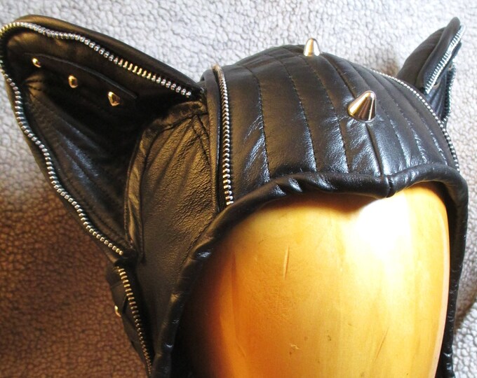 Zippy-cat-ear Aviator in Black Leather W/ Pentagram Earcups/ Round Ears ...