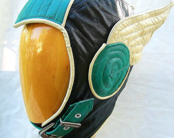 The Hermes Swoop Aviator Hat in Black/ Turquoise Leather - Etsy