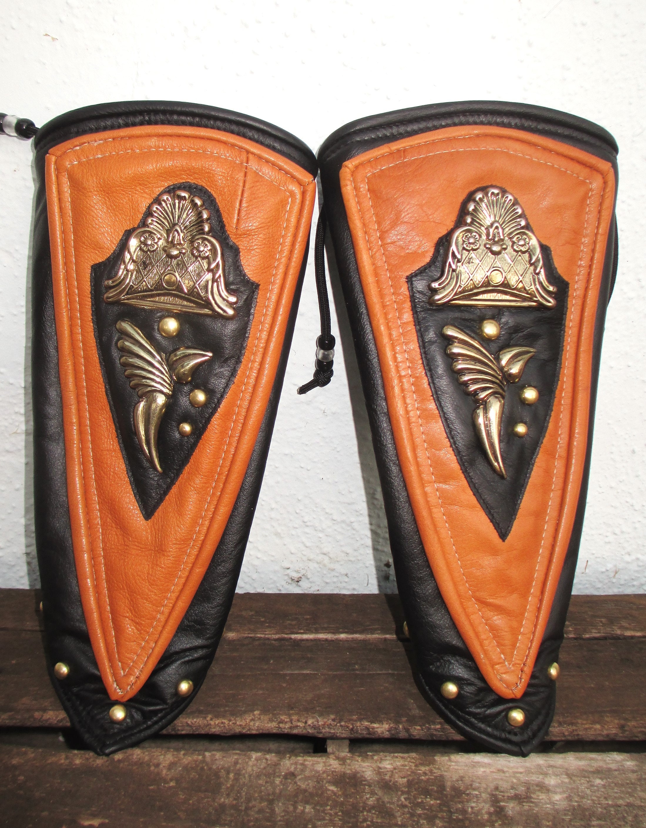 Black/ Saffron Yellow Steampunk Leather Bracers/ Vambraces | Etsy