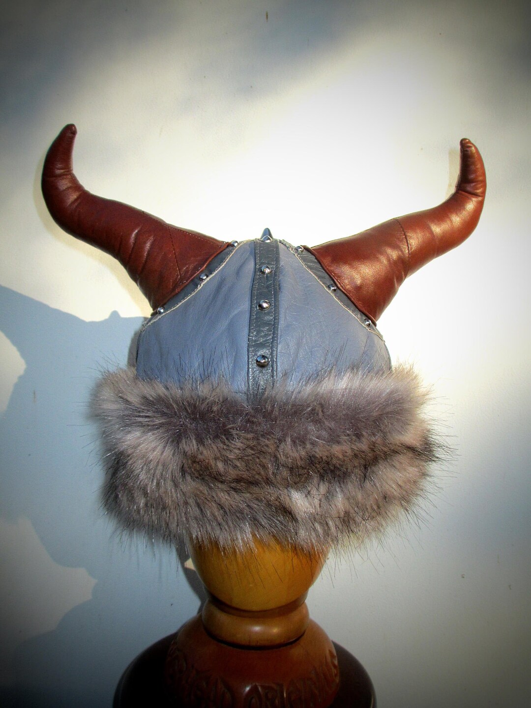 Leather Vikings Helmet W/ Winter Furry Brim/ Nickel Studs, Leather ...