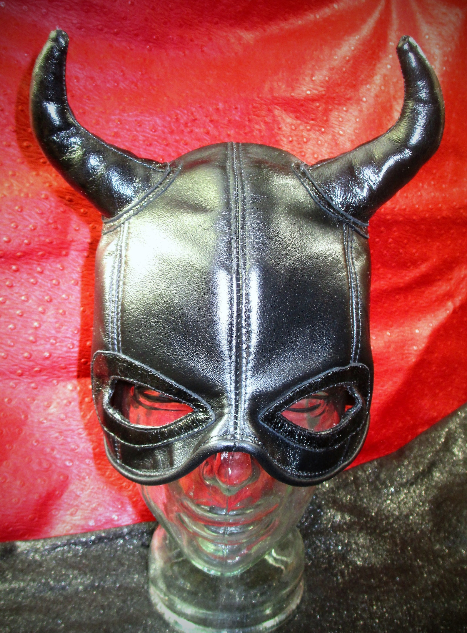 MADE TO ORDER Black Leather Half Hood Mask With Devil Horns - Etsy