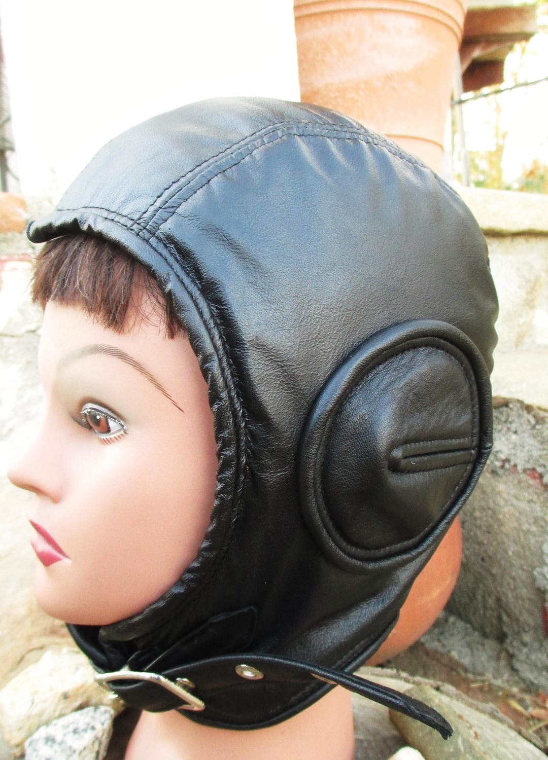 Black Leather Retro Aviator Hat (40), Unisex Men Women Soft Leather ...