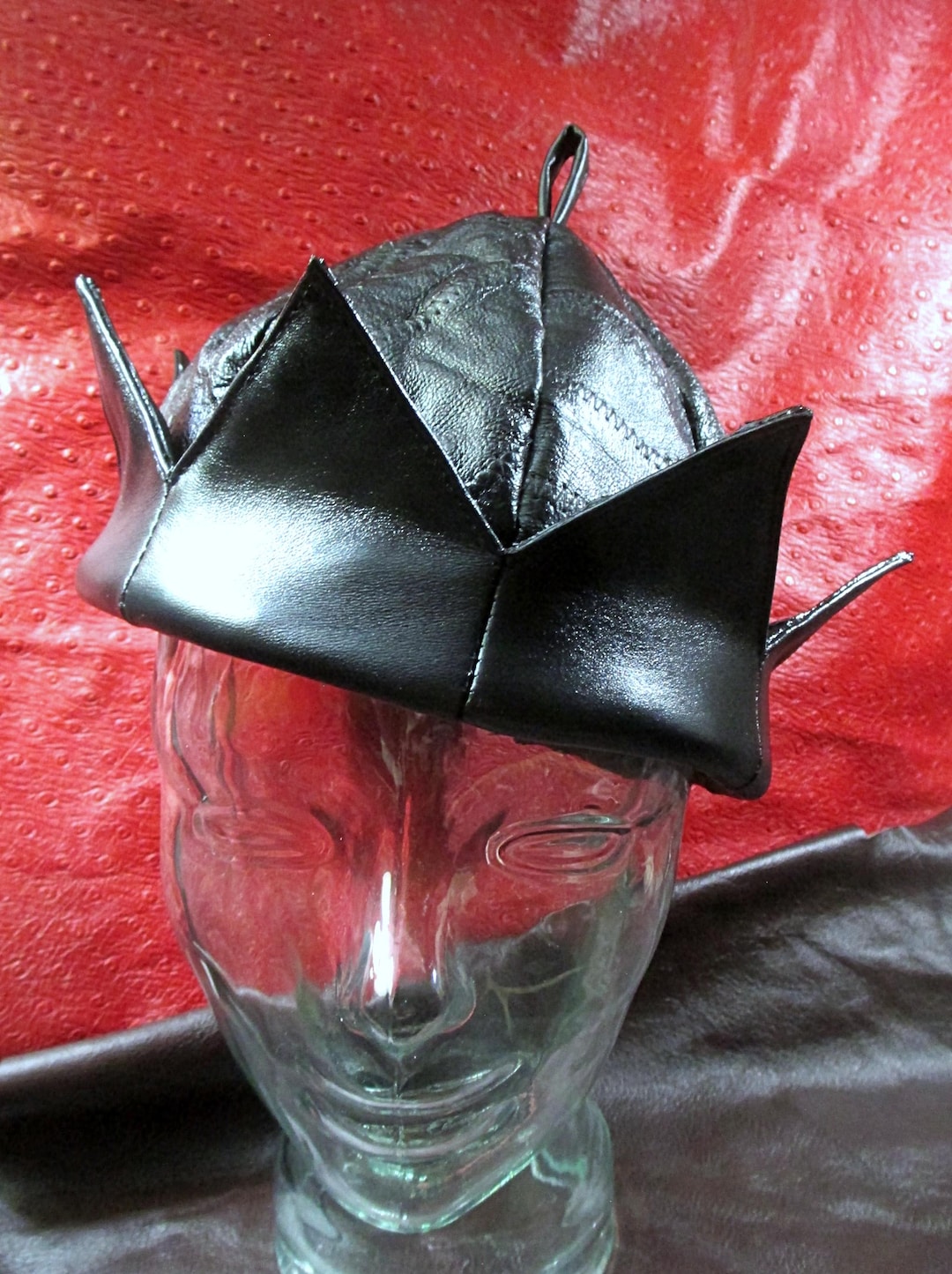 Leather Jughead Crown Hat in Black Patchwork, Leather Whoopee Cap - Etsy