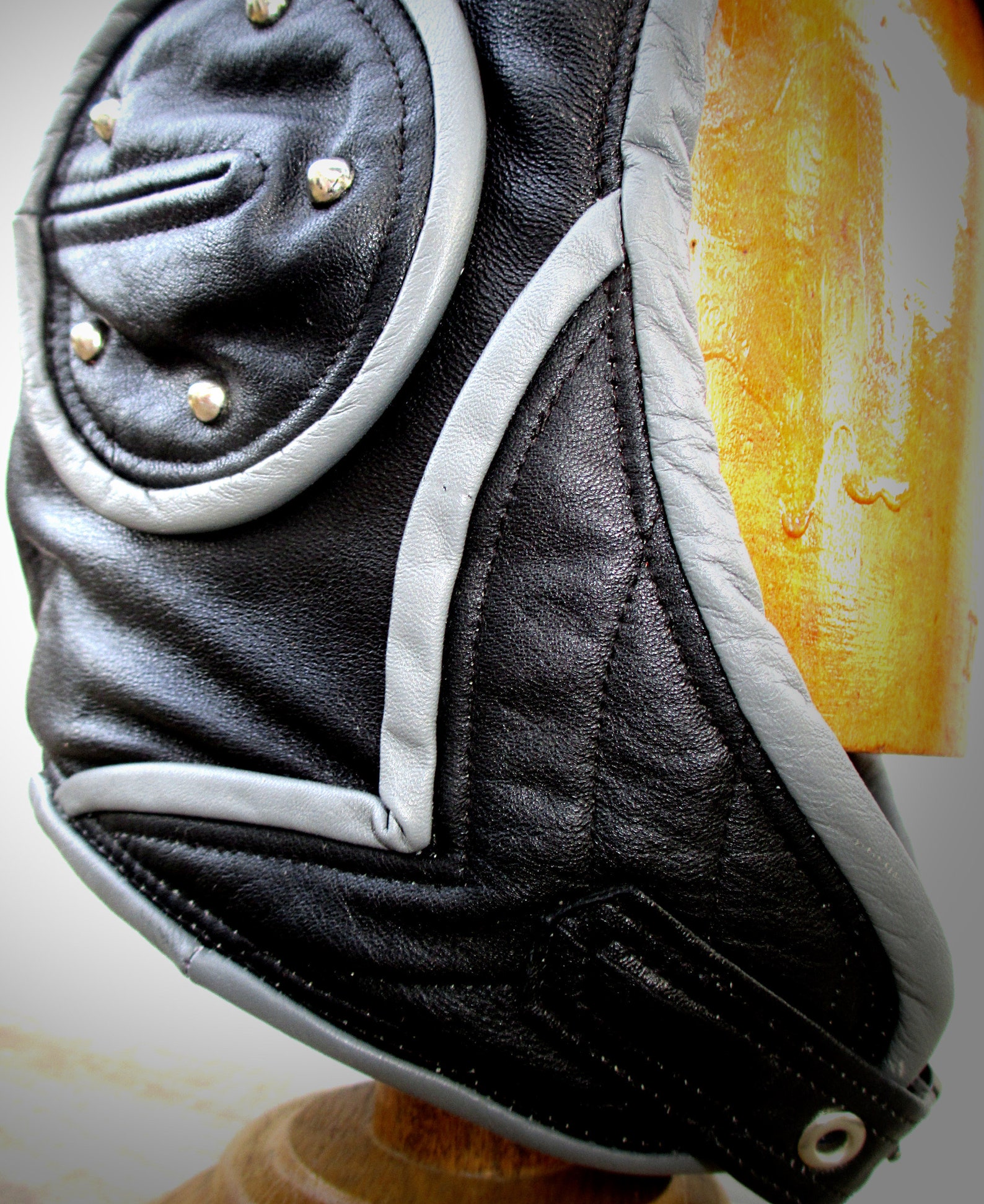 Retro swoop Men's Aviator Hat in Black/ Gray Leather W Studs in Large ...