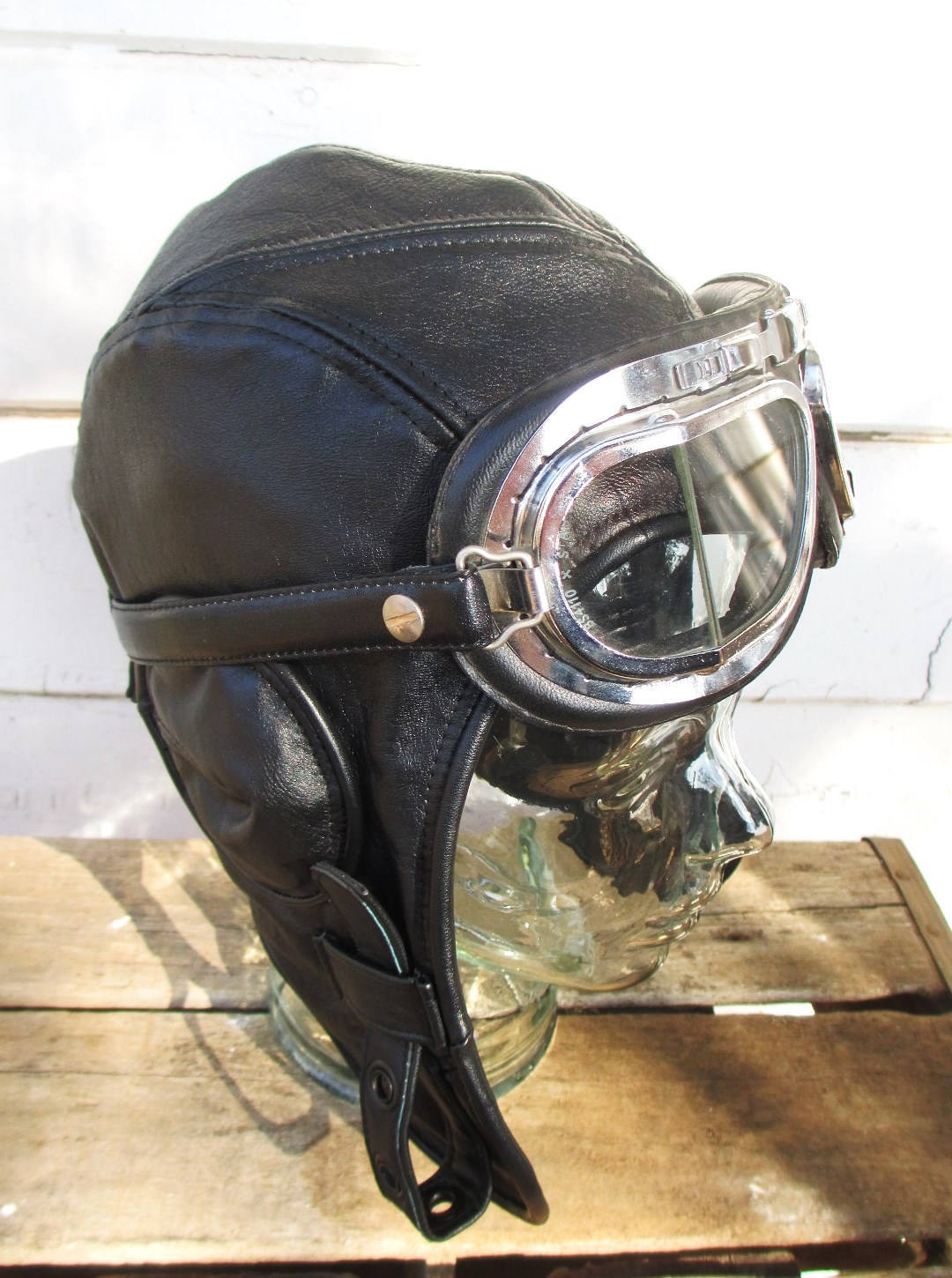 Black Leather Retro Aviator Hat 40 Unisex Men Women Soft Leather