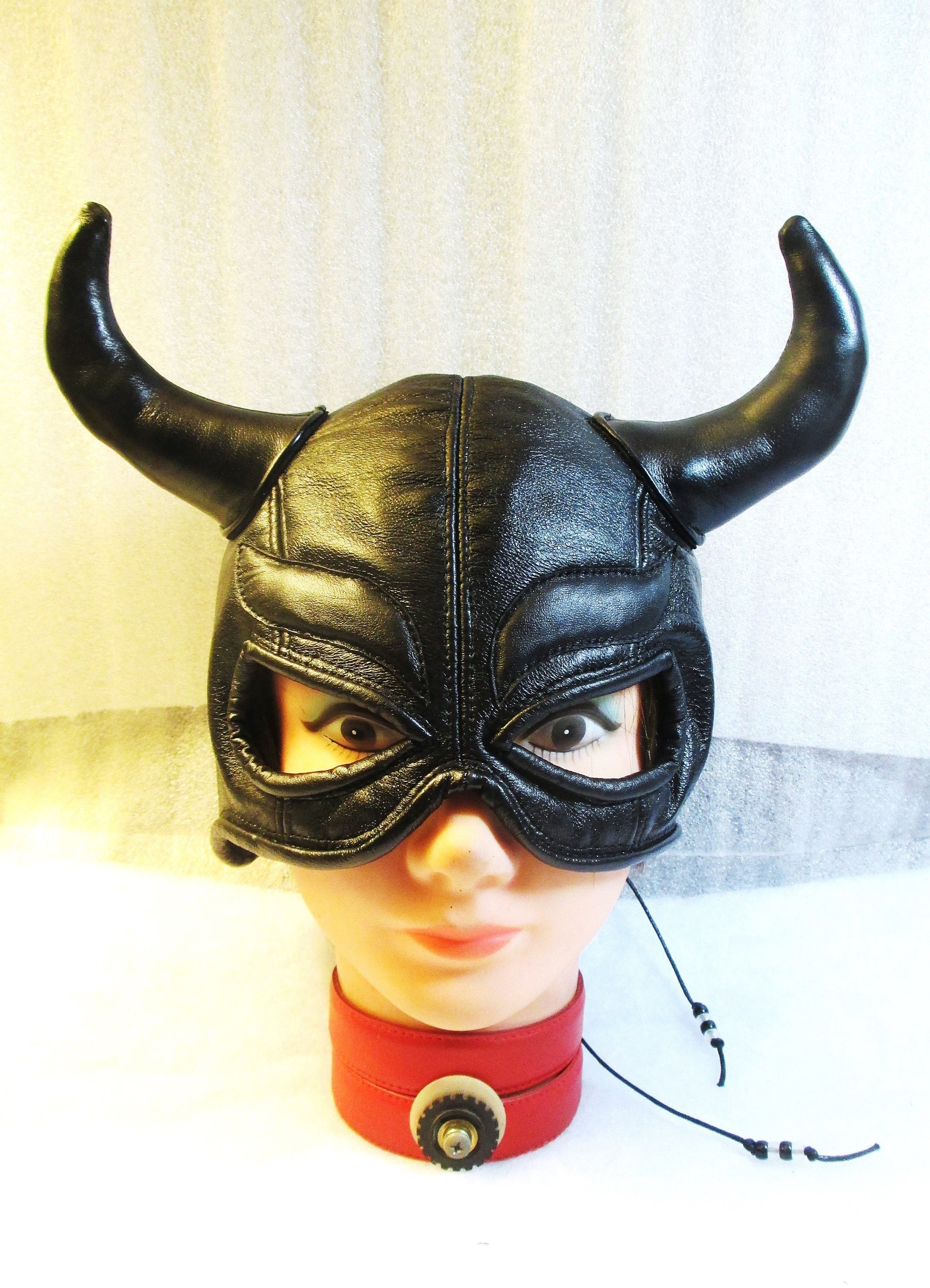 MADE TO ORDER Black Leather Half Hood Mask With Devil Horns - Etsy