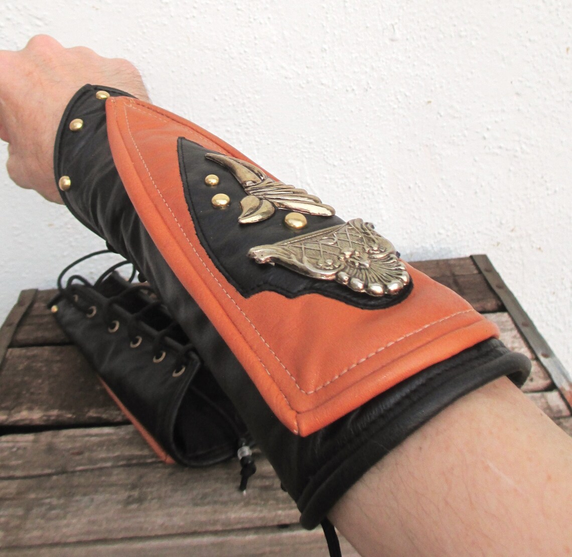 Black/ Saffron Yellow Steampunk Leather Bracers/ Vambraces | Etsy