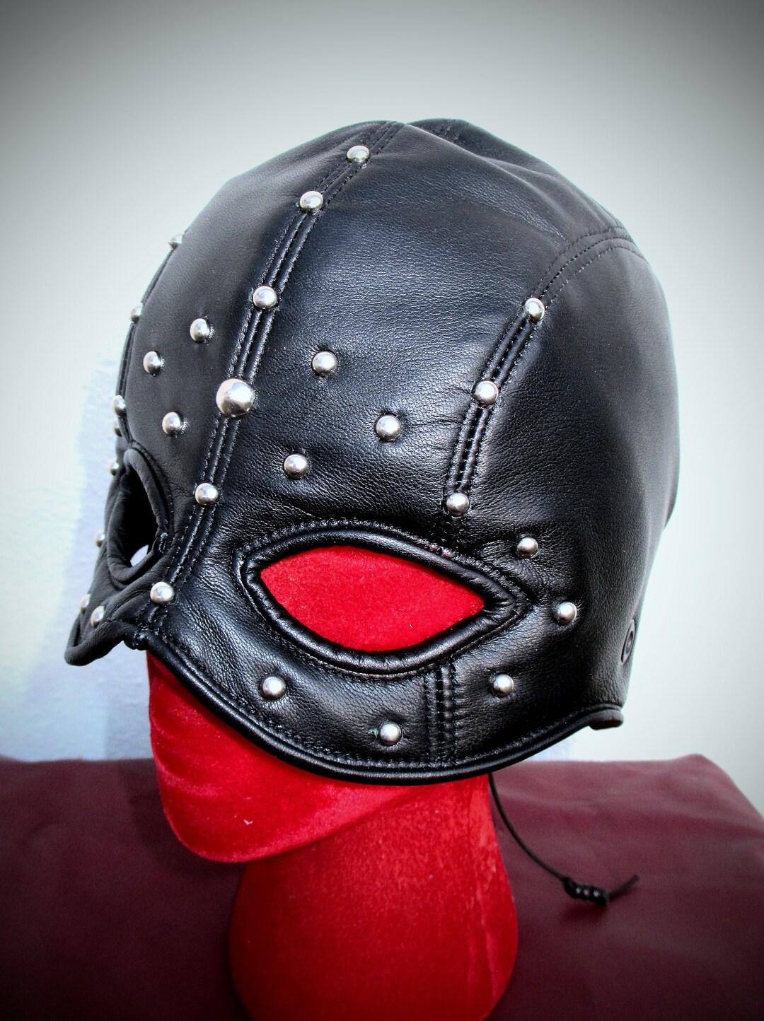 Black Leather Executioner Half Hood Mask With Oval Eyes/ Nickel Studs ...