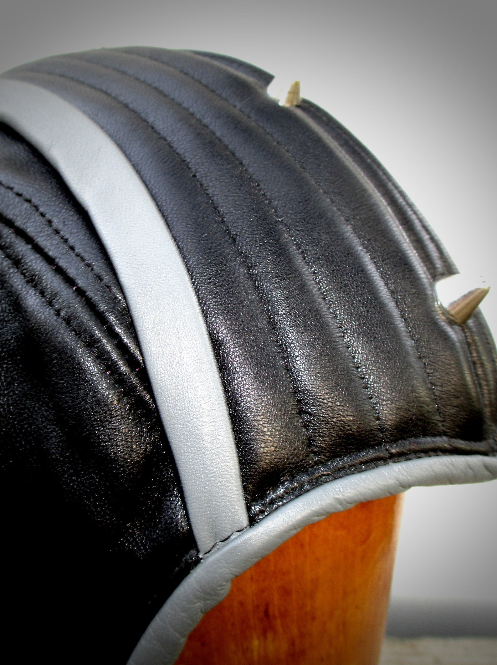 Retro swoop Men's Aviator Hat in Black/ Gray Leather W Studs in Large ...