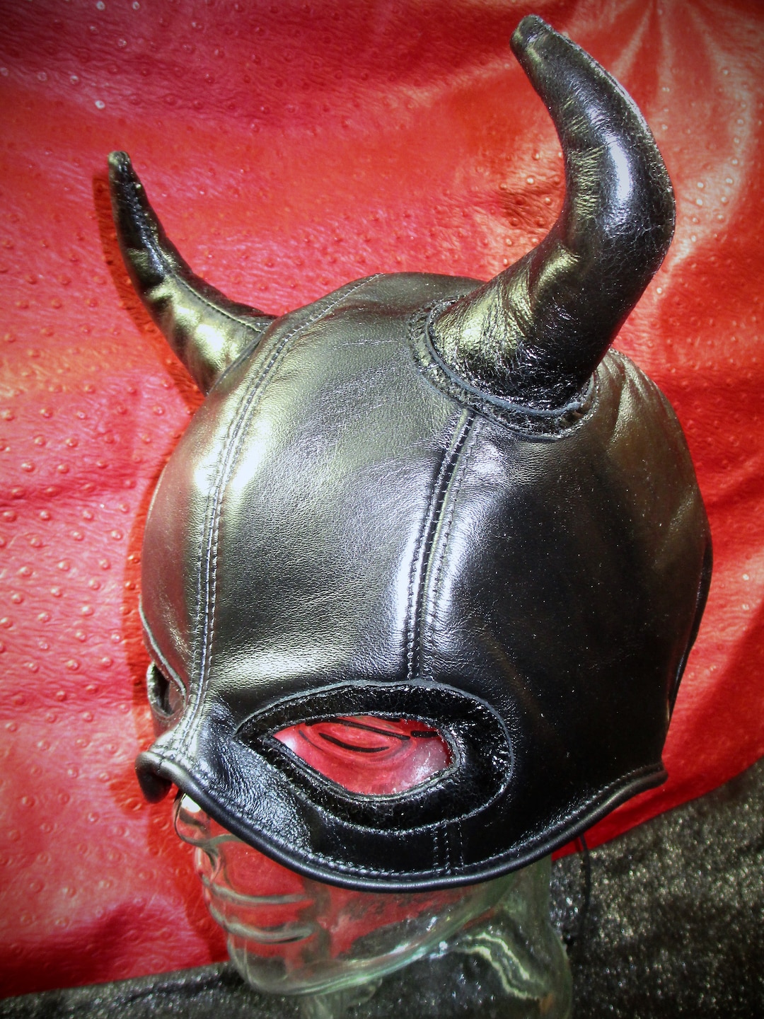 MADE TO ORDER Black Leather Half Hood Mask With Devil Horns - Etsy