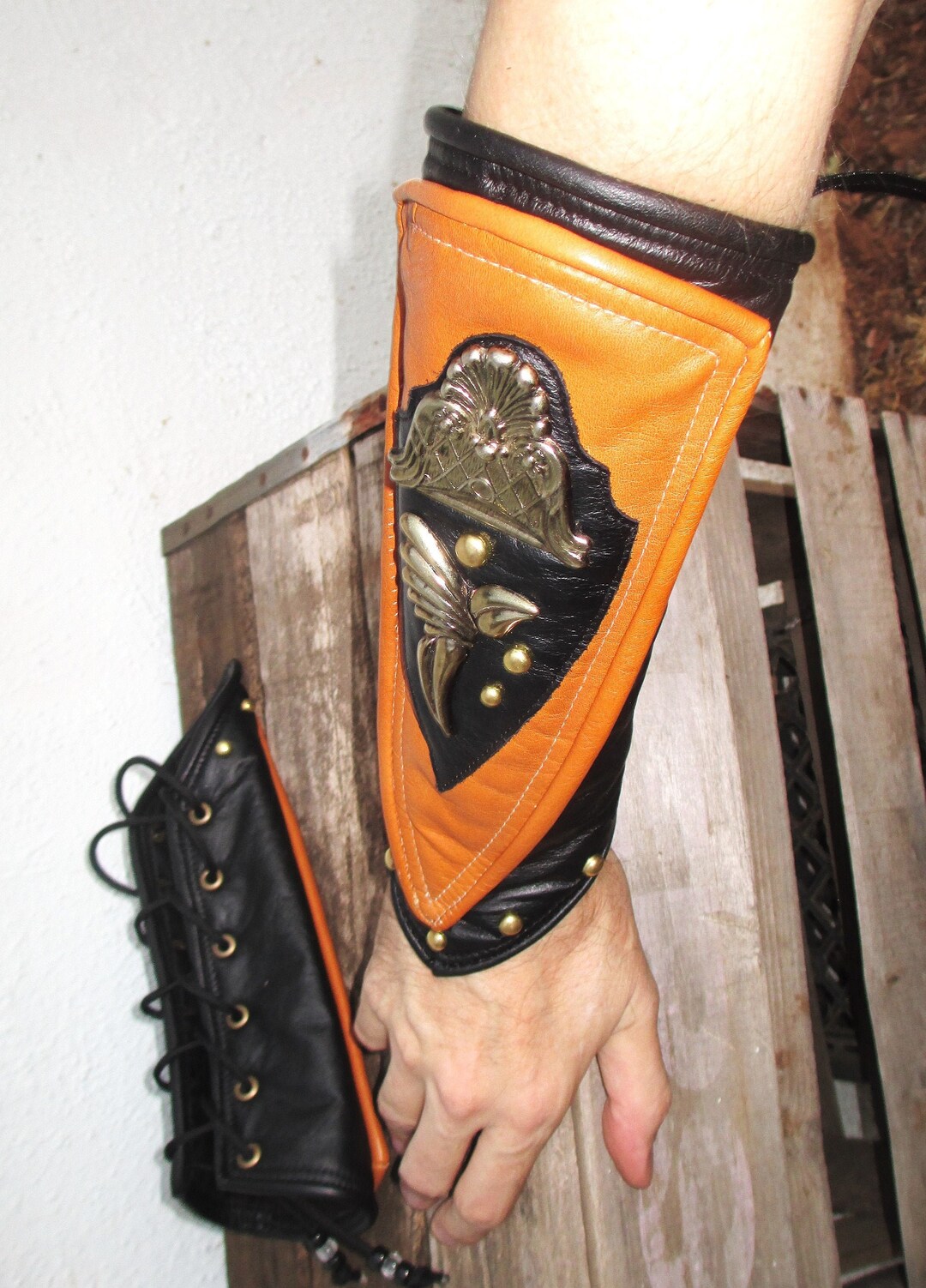 Black/ Saffron Yellow Steampunk Leather Bracers/ Vambraces - Etsy