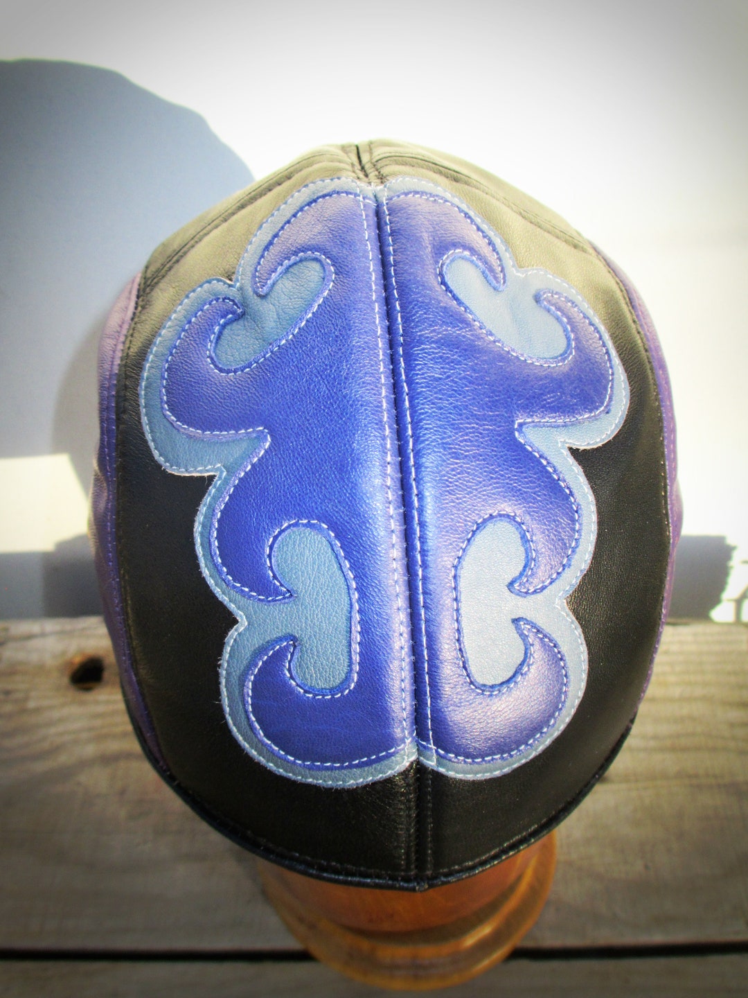 Leather Skullcap Purple Doo Rag With Blue/ Gray Filigree Design on ...