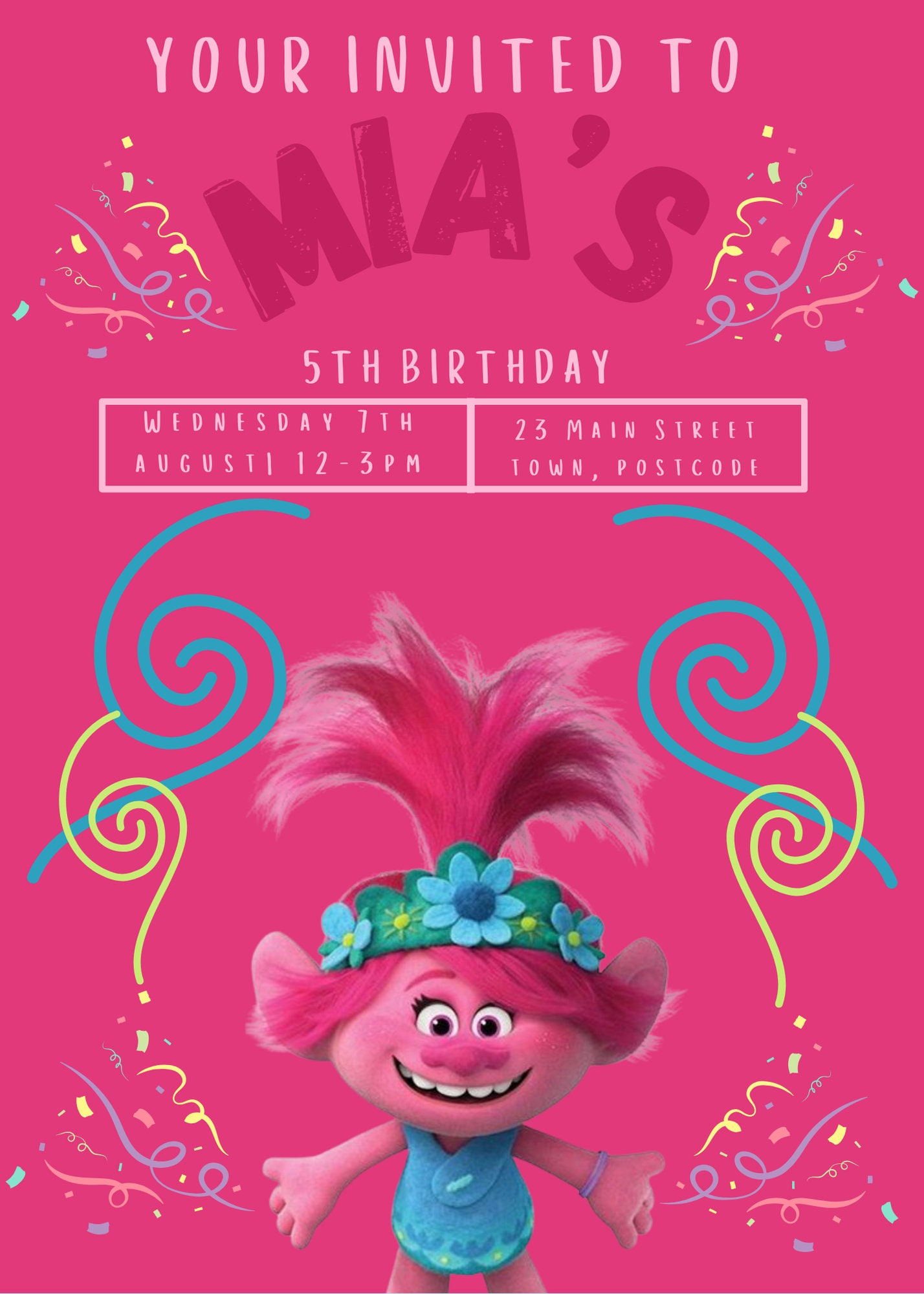 Trolls Princesses Poppy Themed Party Invitation Print - Etsy