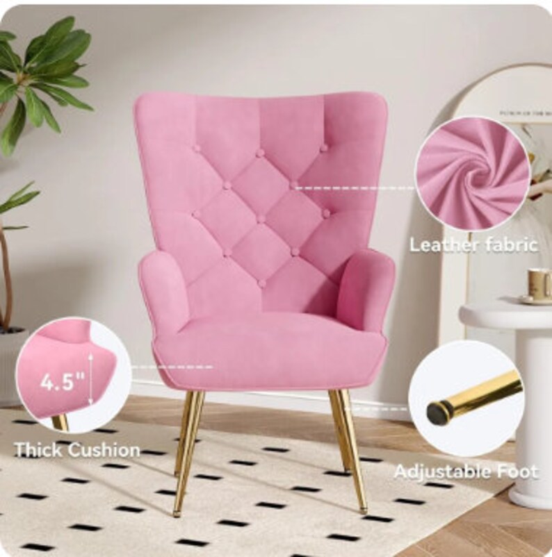 Pink Arm Chair Living Room, Designer Furniture Decor, Mid Century ...