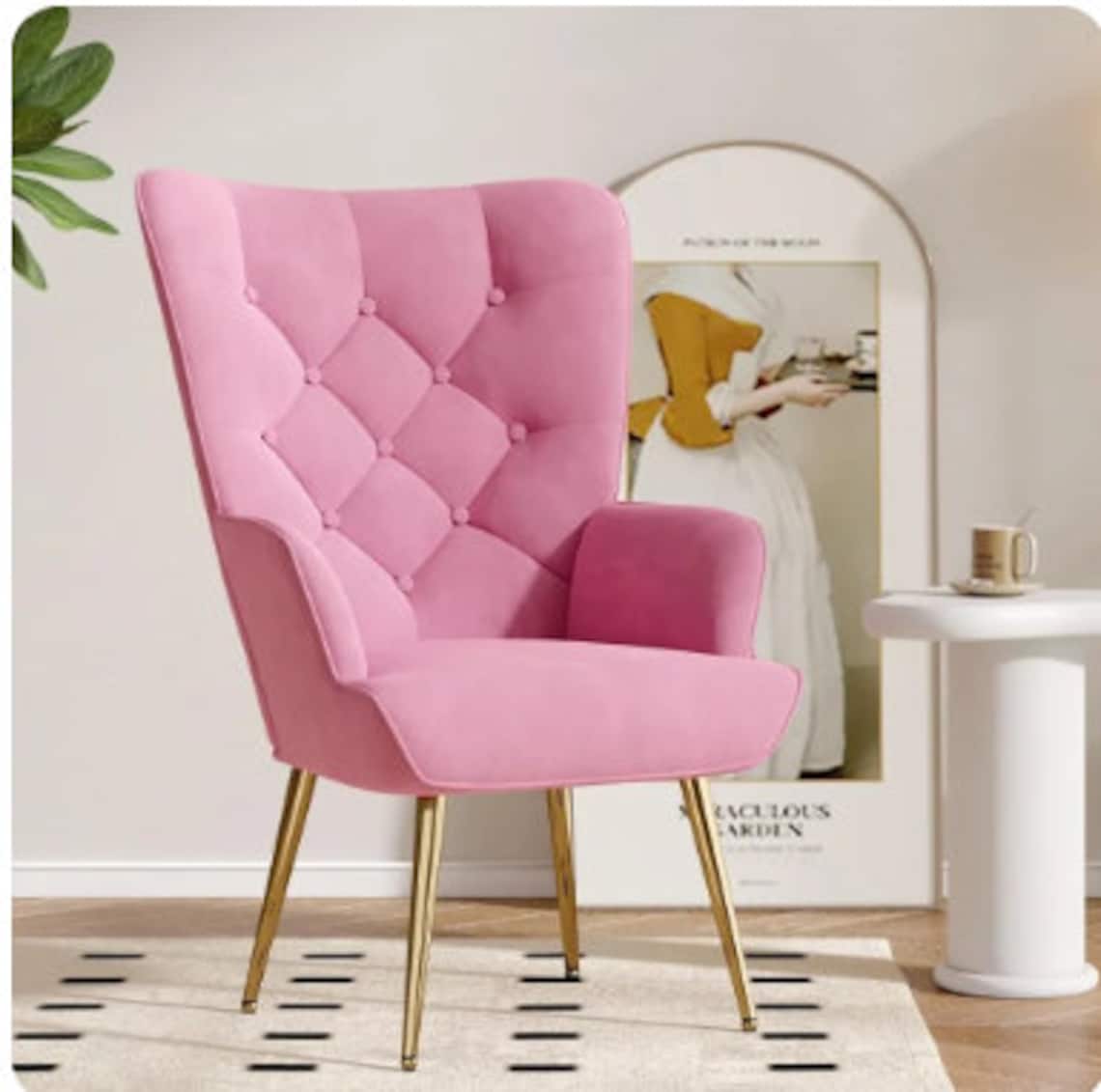 Pink Arm Chair Living Room, Designer Furniture Decor, Mid Century ...