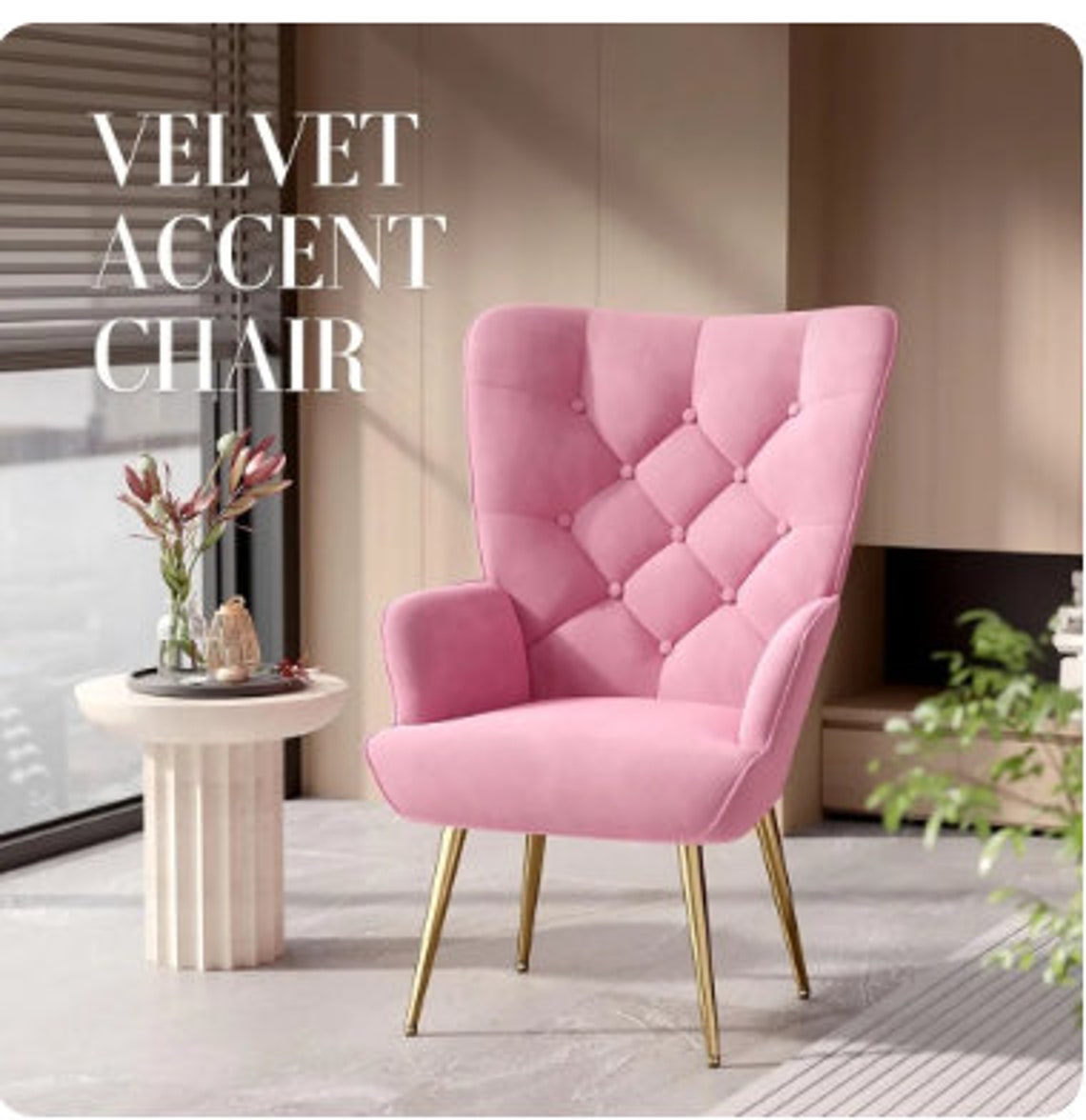 Pink Arm Chair Living Room, Designer Furniture Decor, Mid Century ...